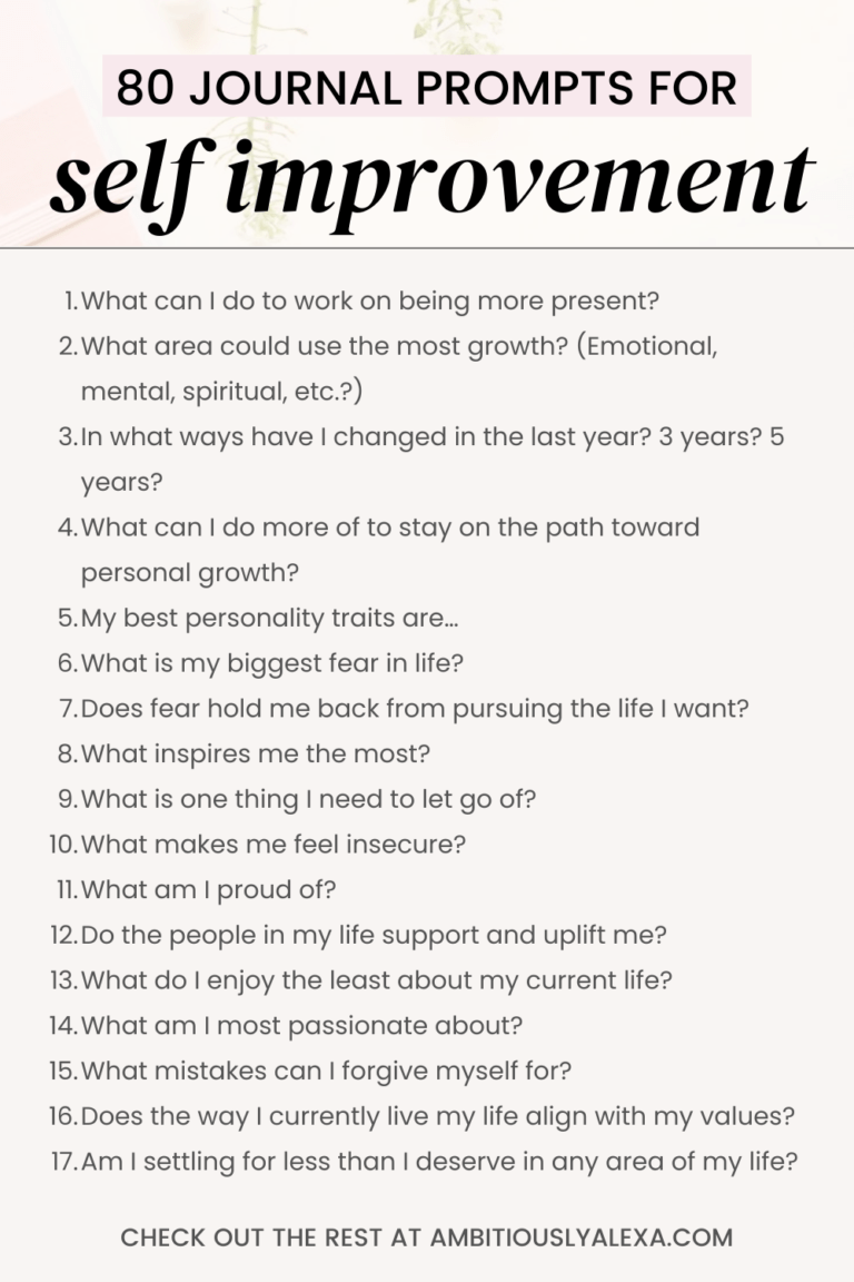 80 Motivating Self Improvement Journal Prompts - Ambitiously Alexa