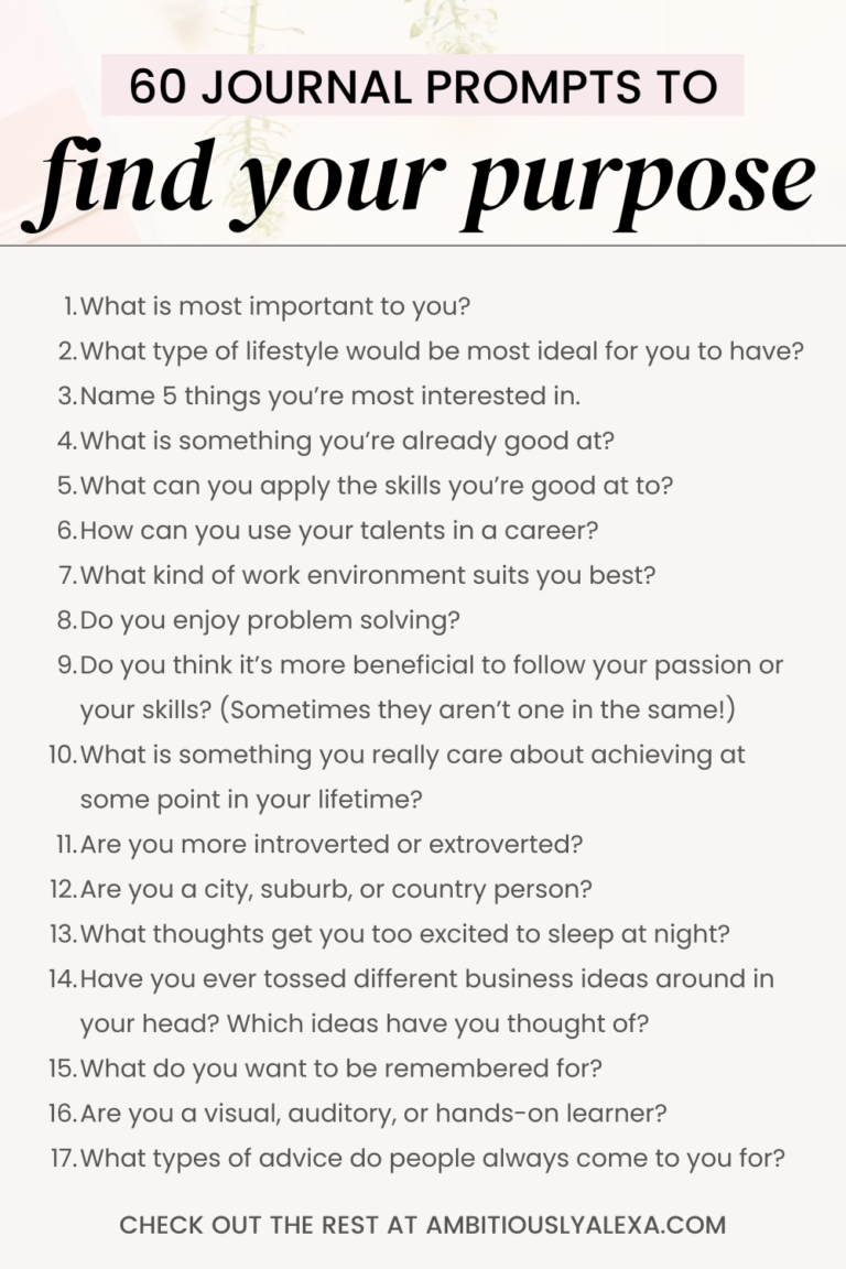 60 Journal Prompts to Find Your Purpose When Stuck - Ambitiously Alexa