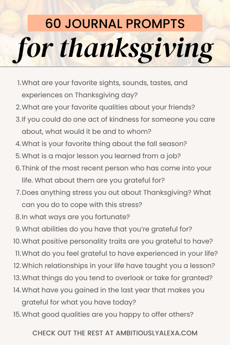 60 Thanksgiving Journal Prompts for Adults to Celebrate Blessings ...