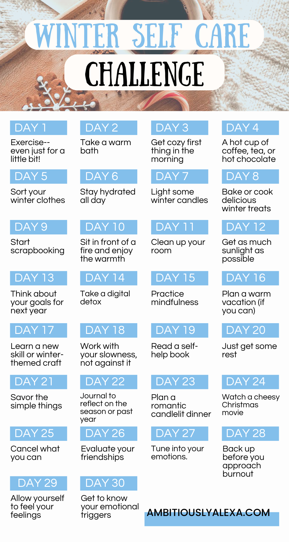 30 Day Winter Self Care Challenge to Beat the Winter Blues ...